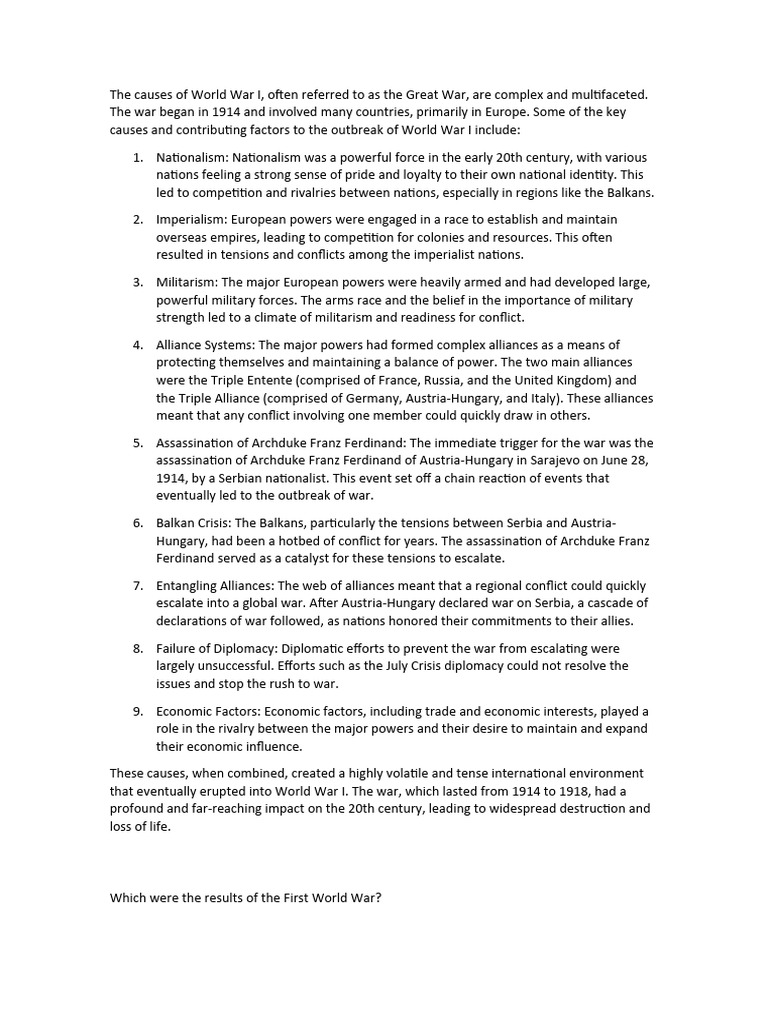 Causes and Results of The WW1 | PDF | World War I | Austria Hungary