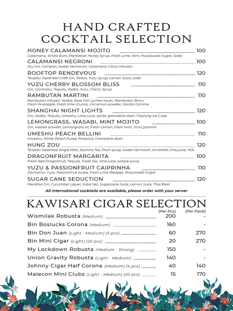 Rooftop Rendevous Menu - 2023 | PDF | Food And Drink | Drink