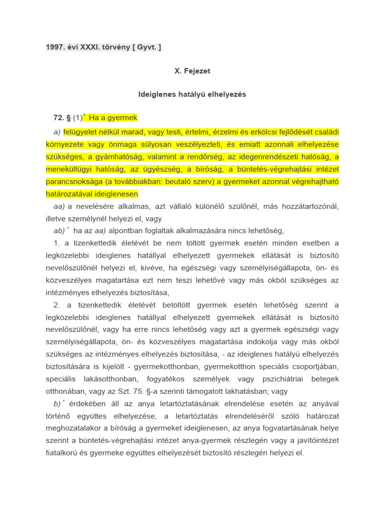 Ideiglenes Hatályú Elhelyezés | PDF