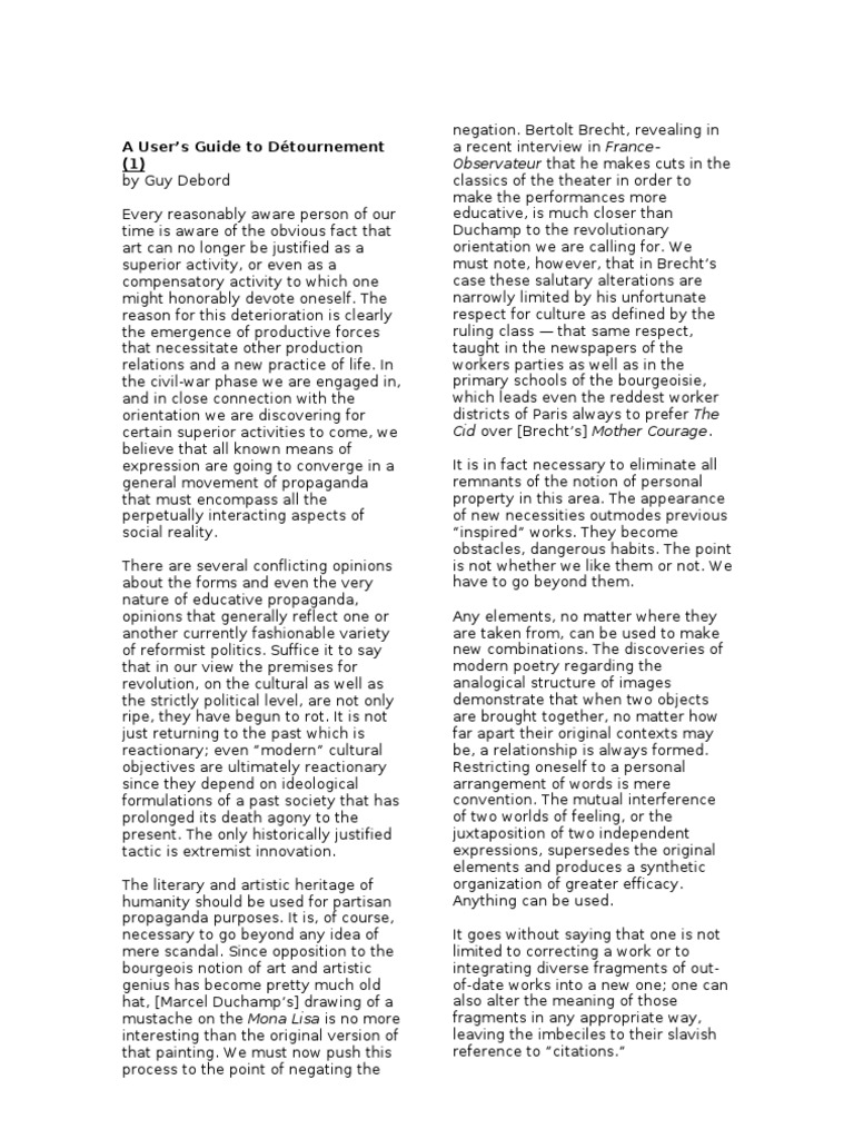 A User's Guide To Détournement (1) : Observateur That He Makes Cuts in ...