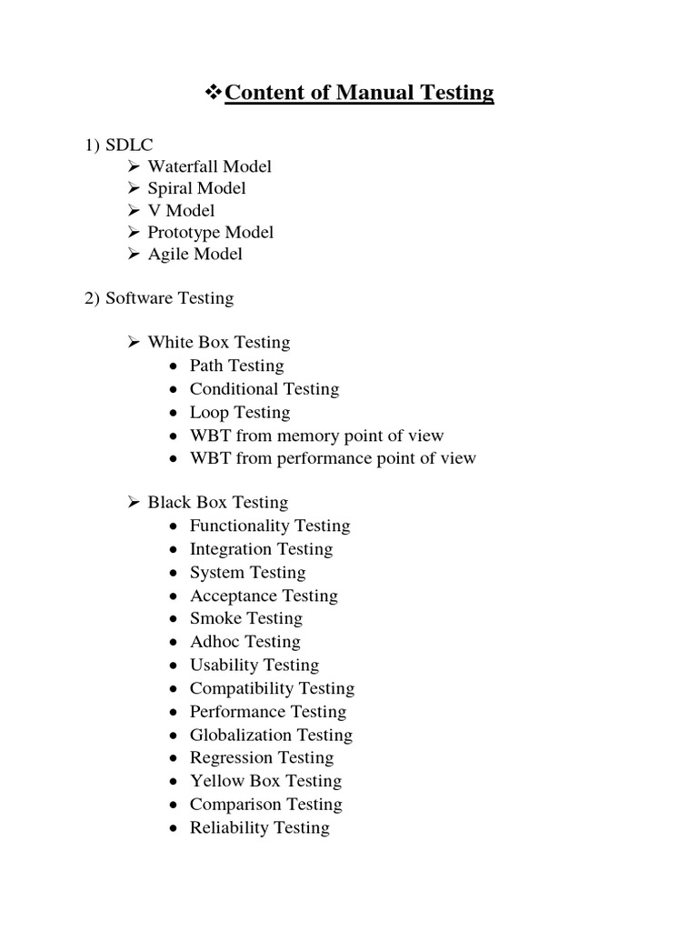 Content of Manual Testing | PDF
