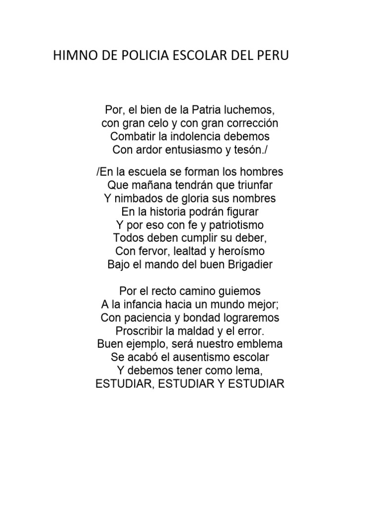 Himno de Policia Escolar Del Peru | PDF