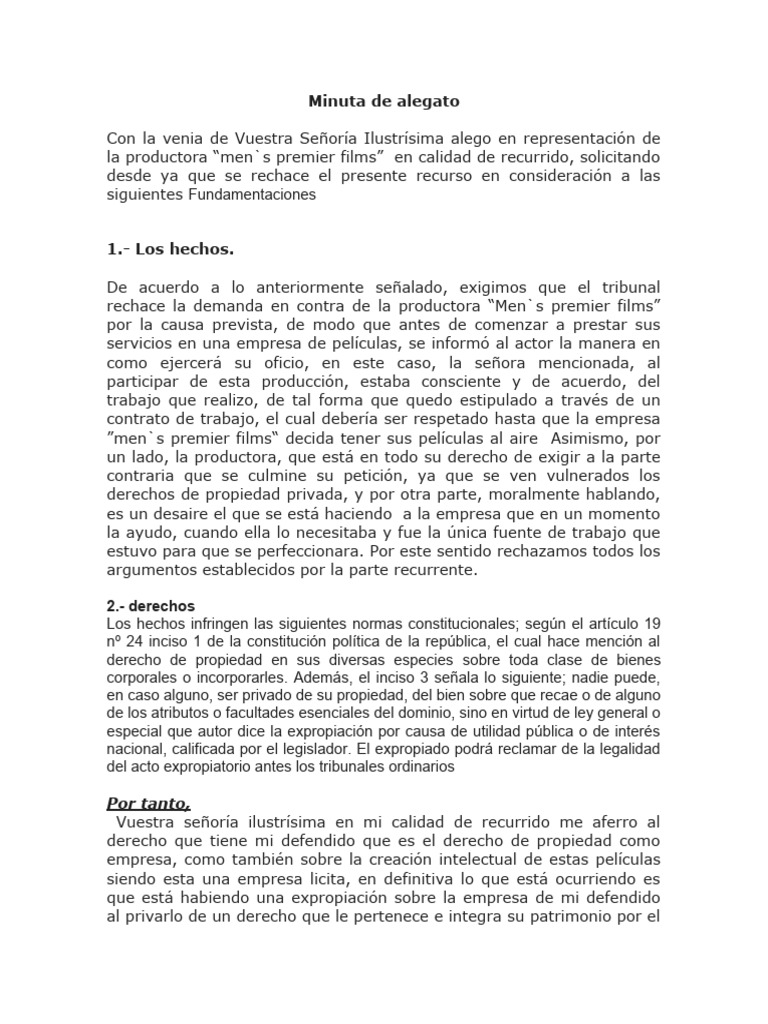 minuta de alegato final | PDF | Dominio eminente | Propiedad