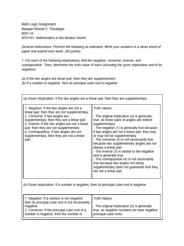 MTH 101 - Logic Assignment | PDF | Numbers | Zero Of A Function
