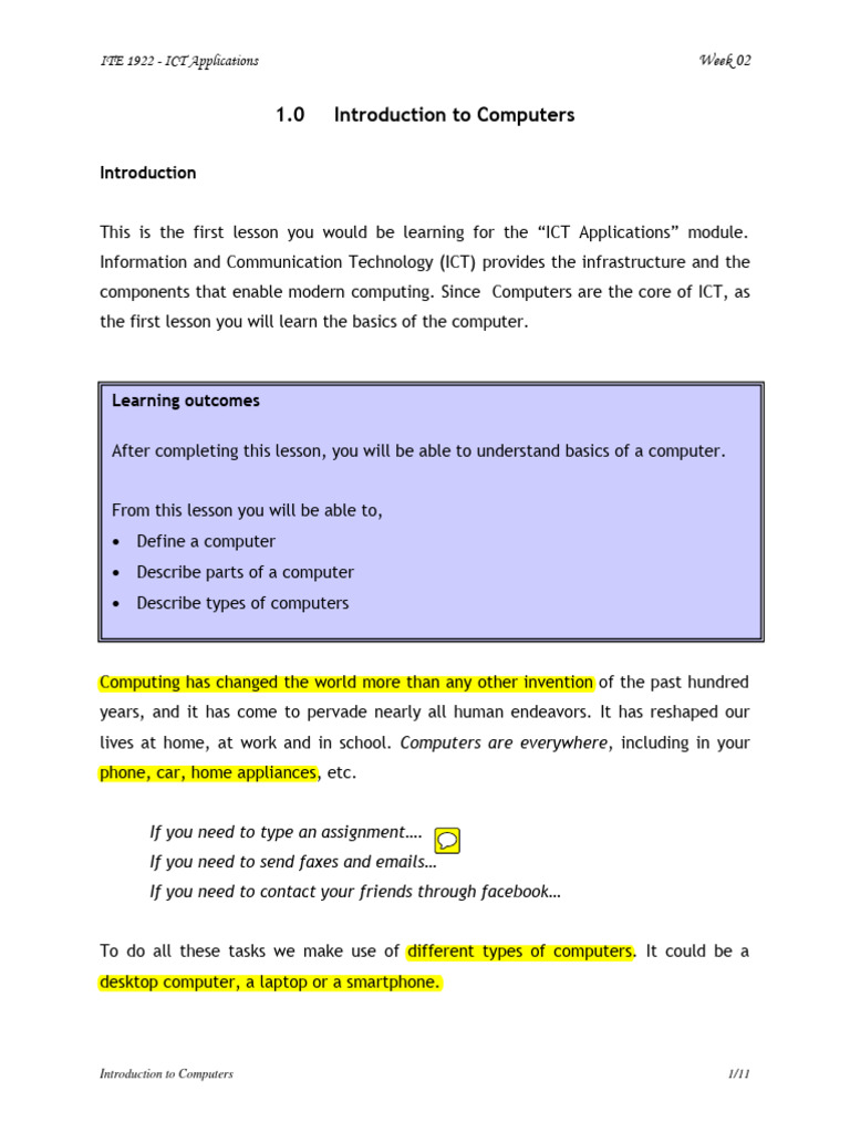 Introduction To Computers | PDF | Personal Computers | Computer Hardware Introduction To Computers | PDF | Personal Computers | Computer Hardware