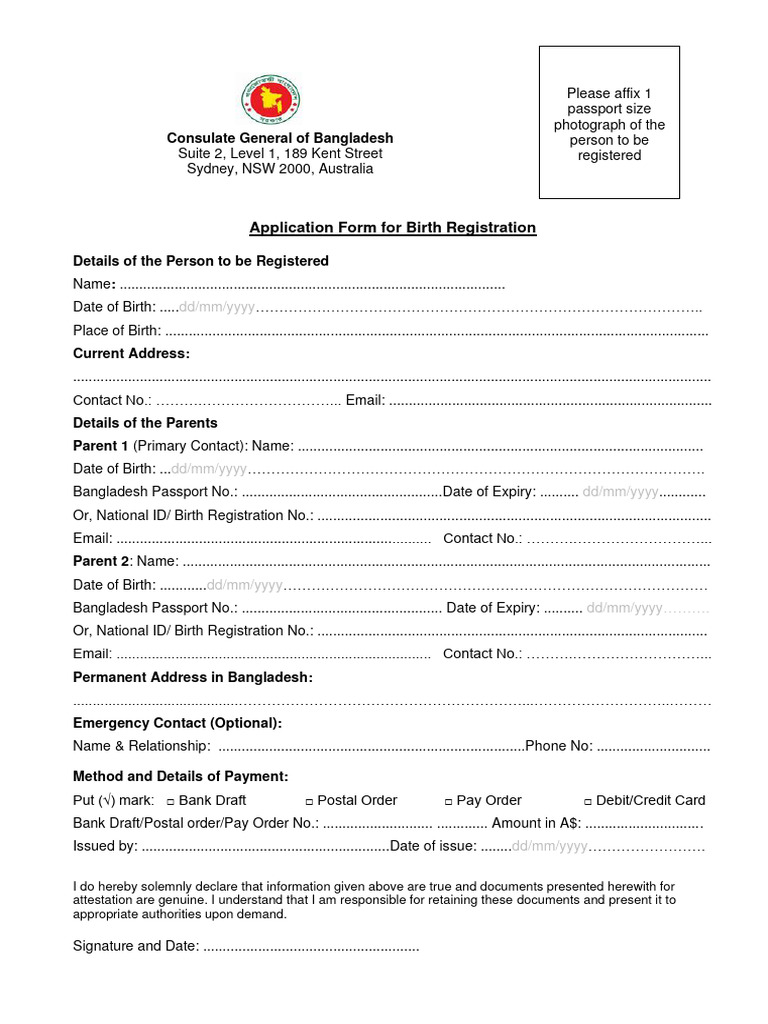 Application Form For Birth Registration 2 | PDF | Birth Certificate ...