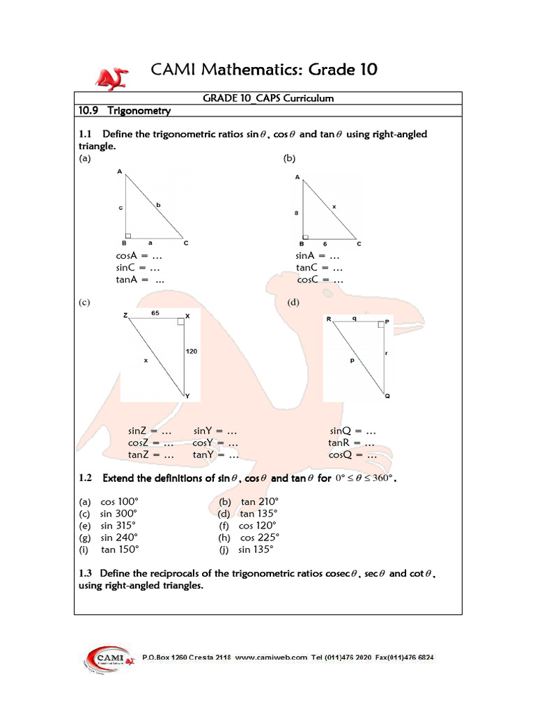GRADE-10 Trigonometry | PDF | Trigonometric Functions | Trigonometry