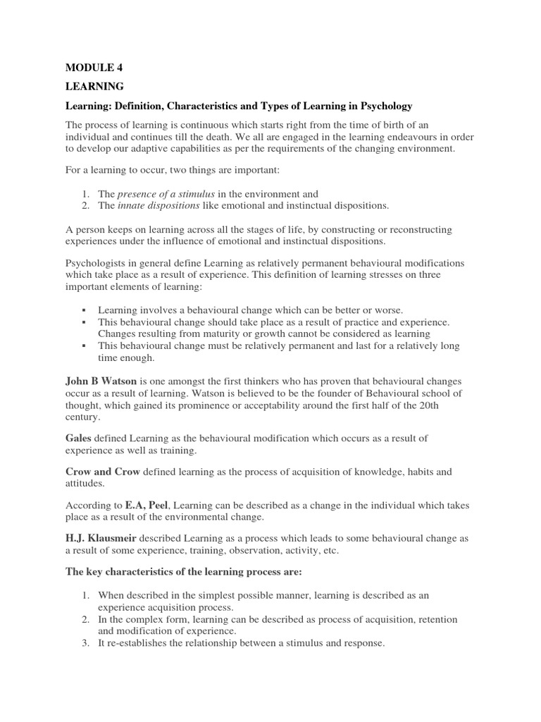MODULE 4 Cognitive | PDF | Behaviorism | Learning