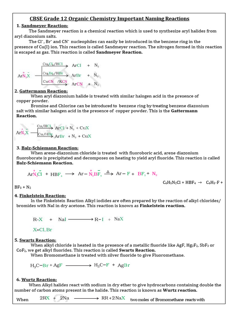 Updated Grade 12 Organic Name Reactions-Units 10,11,12,13 | PDF | Amine ...