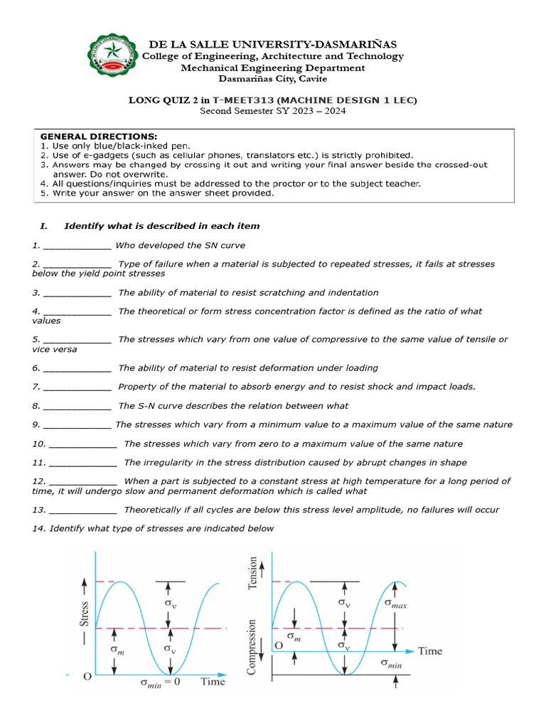Machine Design Quiz: Fatigue and Stresses | PDF | Strength Of Materials ...