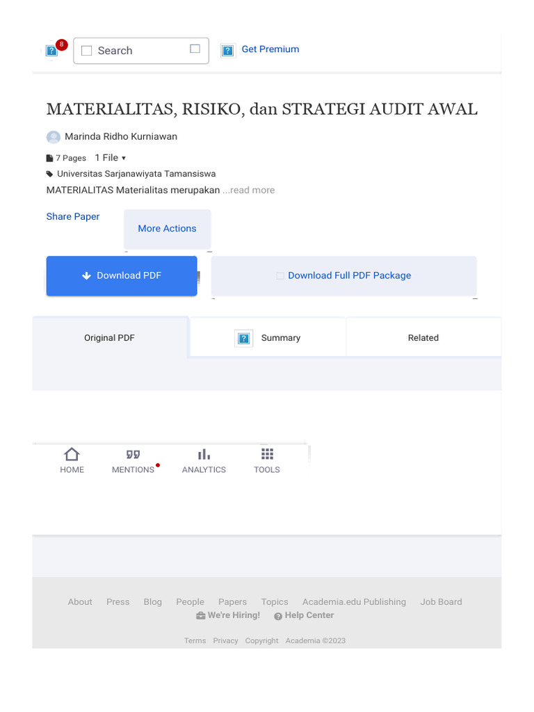 Materialitas, Risiko, Dan Strategi Audit Awal - Marinda Ridho Kurniawan - Academia - Edu | PDF | Art