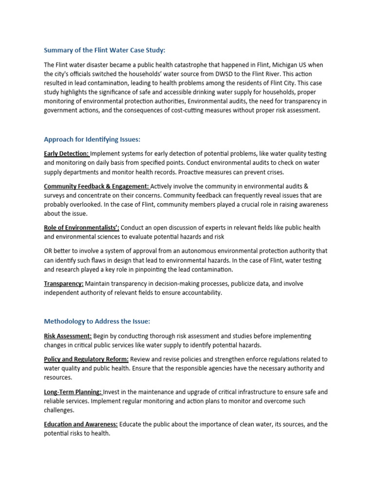 Summary of The Flint Water Case Study | Download Free PDF | Flint Water ...