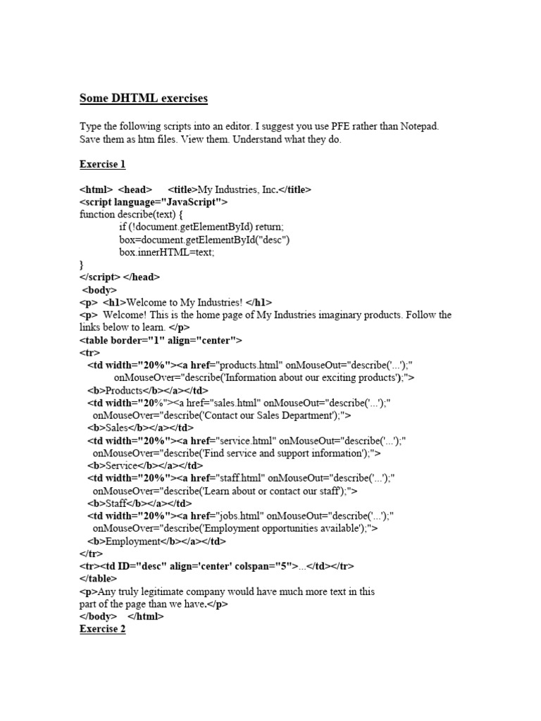 DHTMLexercises | PDF | Dynamic Html | Computer File Formats