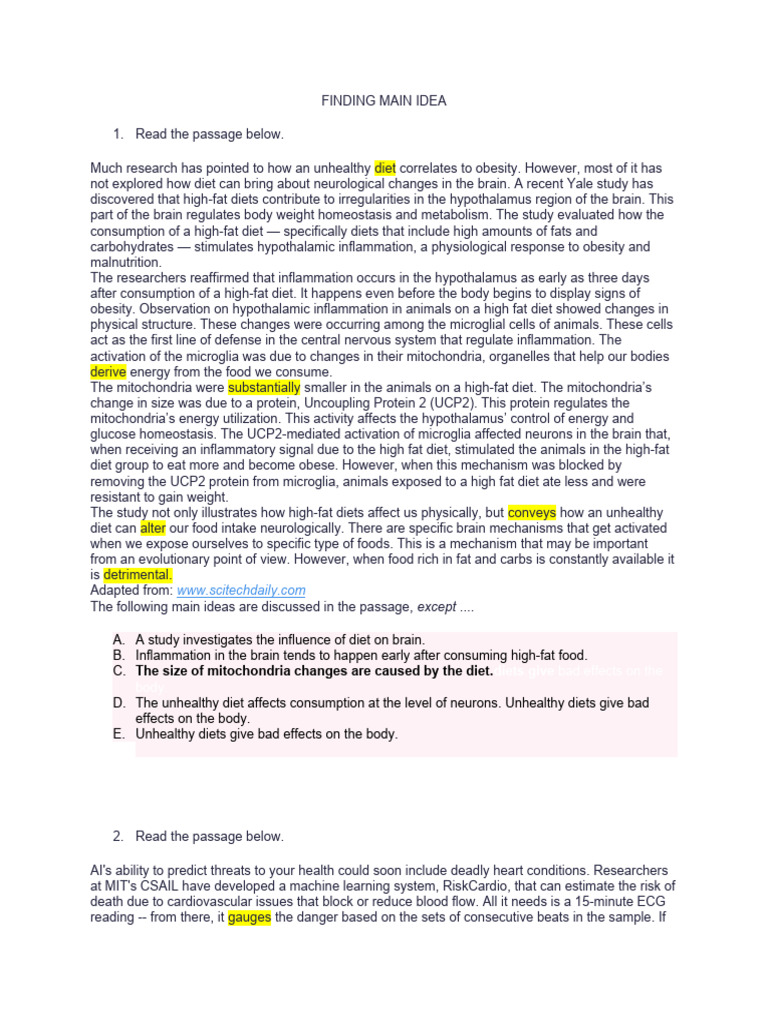 Finding Main Idea | PDF | Tobacco Smoking | Addiction