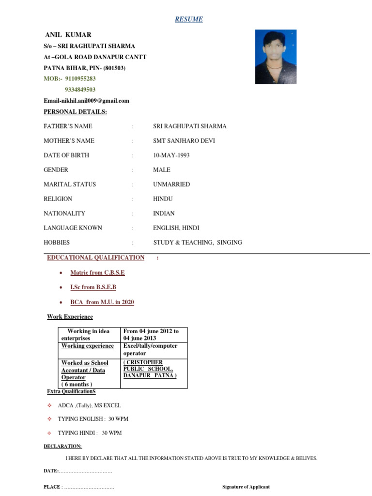 Anil Kumar's Professional Resume | PDF