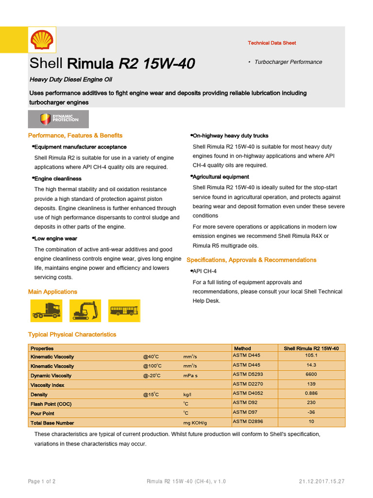 Rimula r2 15w 40 | PDF | Chemistry | Mechanical Engineering