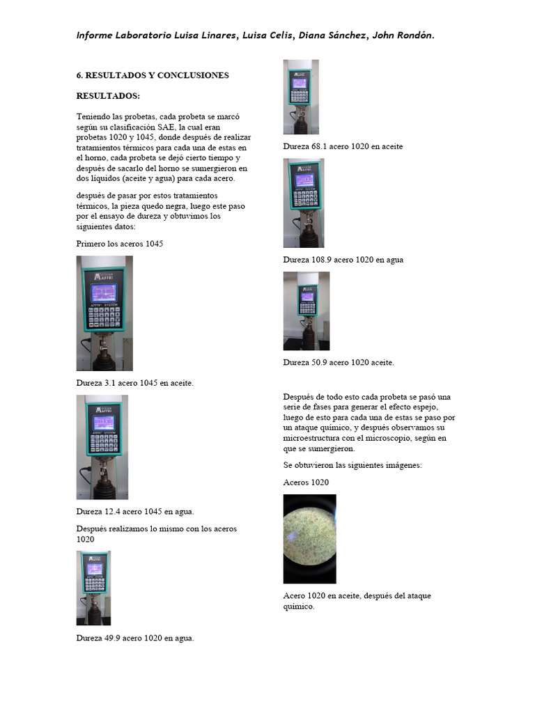 Informe Corte 2 - Materiales LAB | PDF | Acero | Tratamiento a base de calor