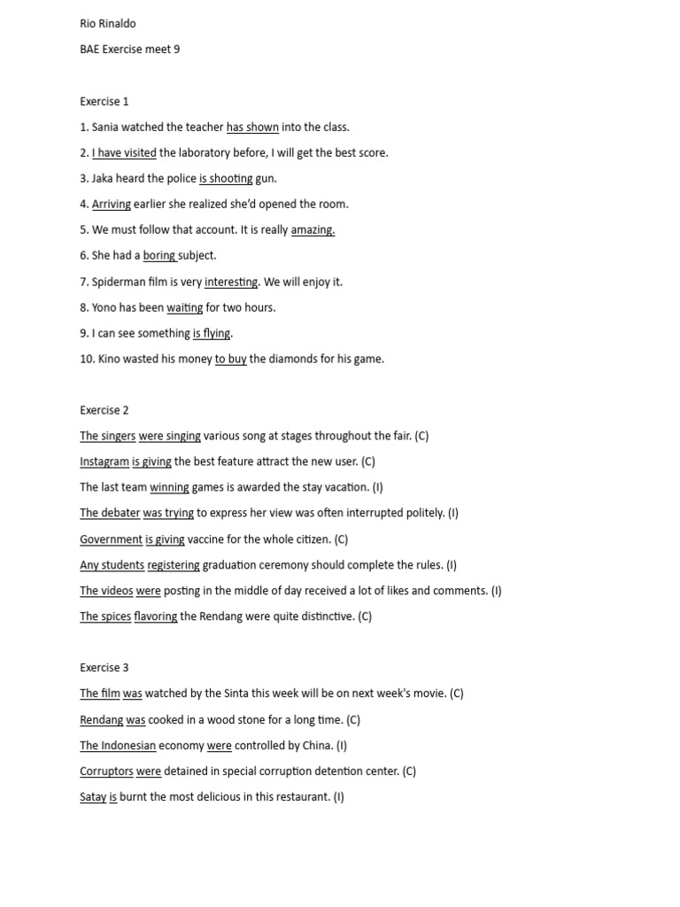 BAE Meet 9 Exercise | PDF