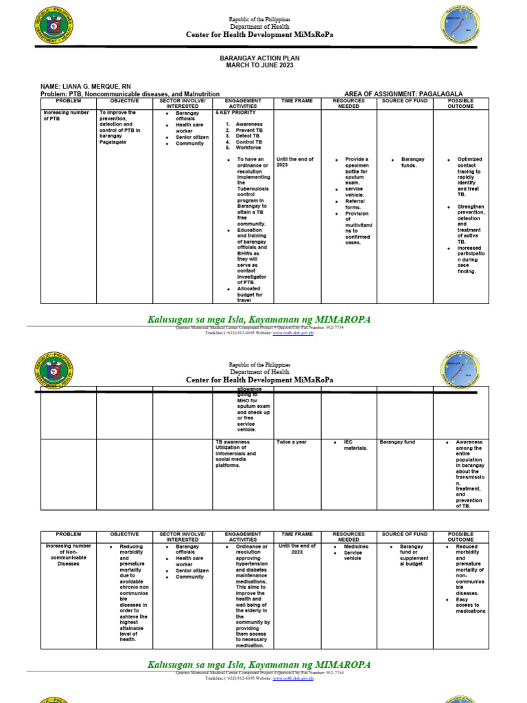 Barangay Action Plan | PDF | Tuberculosis | Malnutrition