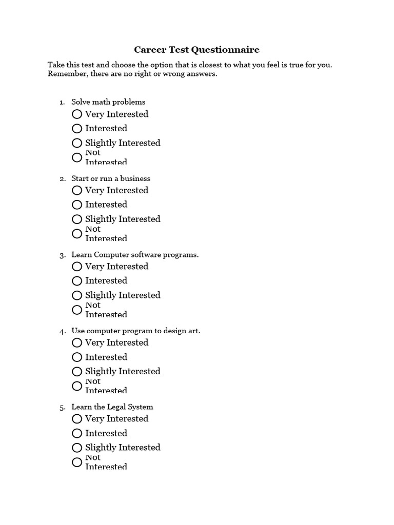 Career Test Questionnaire | PDF | Cognition