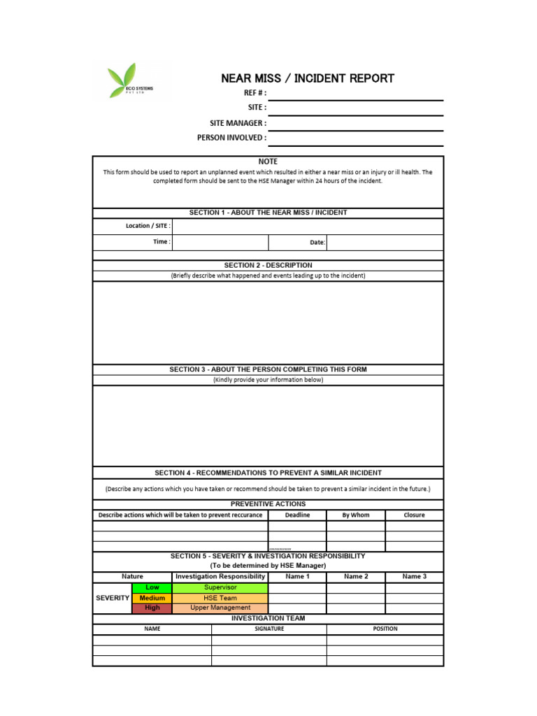 Near Miss Incident Report Template | PDF