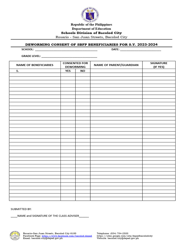 Deworming Consent Form for SBFP 2023-2024 | PDF | Business | Social Science