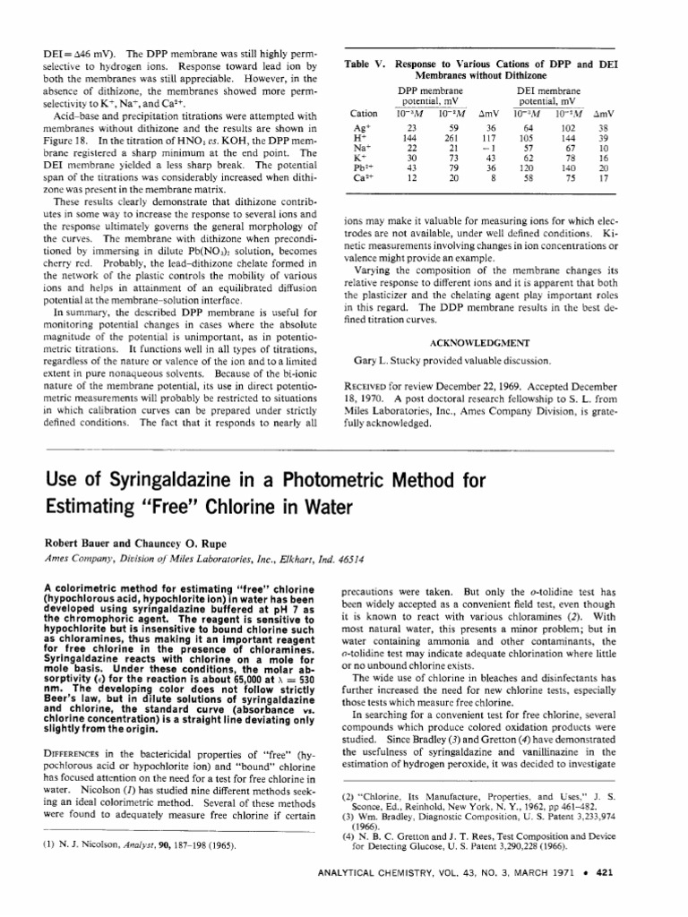 Bauer 1971 | PDF | Chlorine | Ph