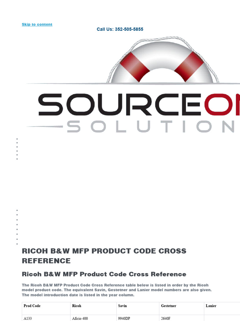 Ricoh MFP Model Code Reference | PDF