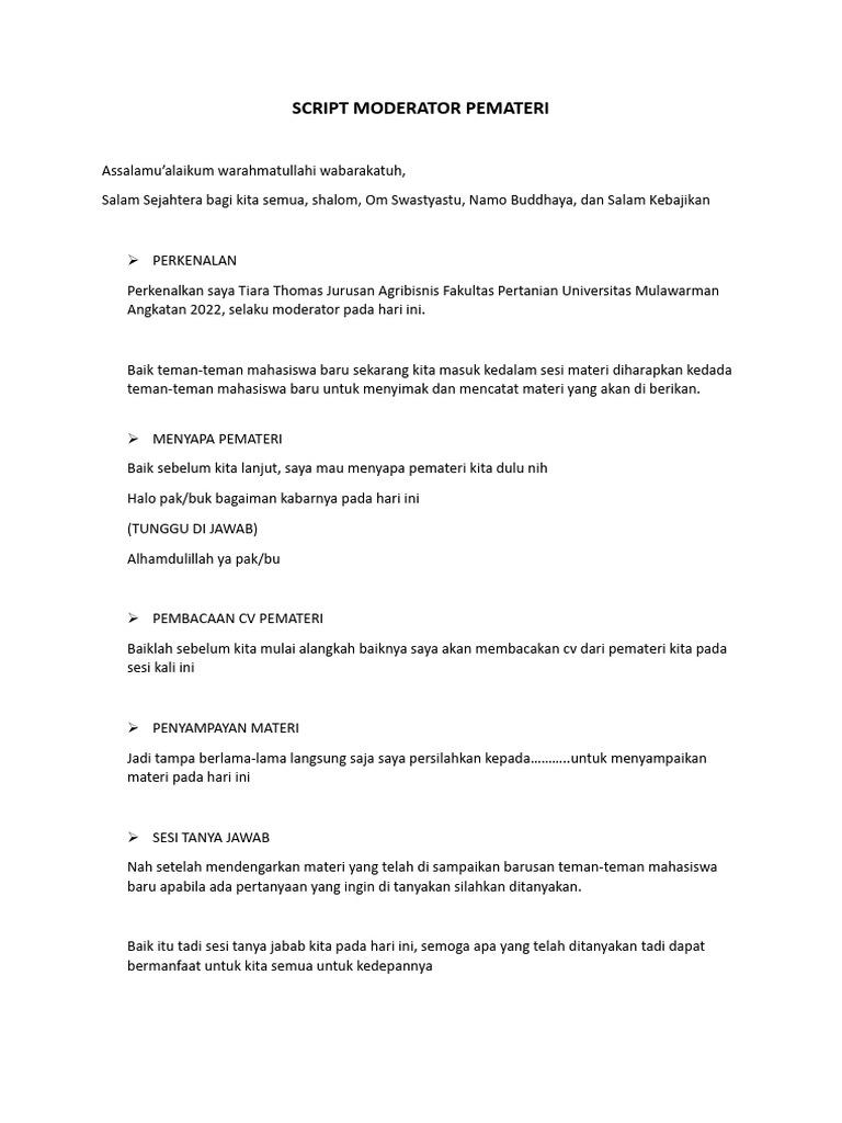 Script Moderator Pemateri | PDF