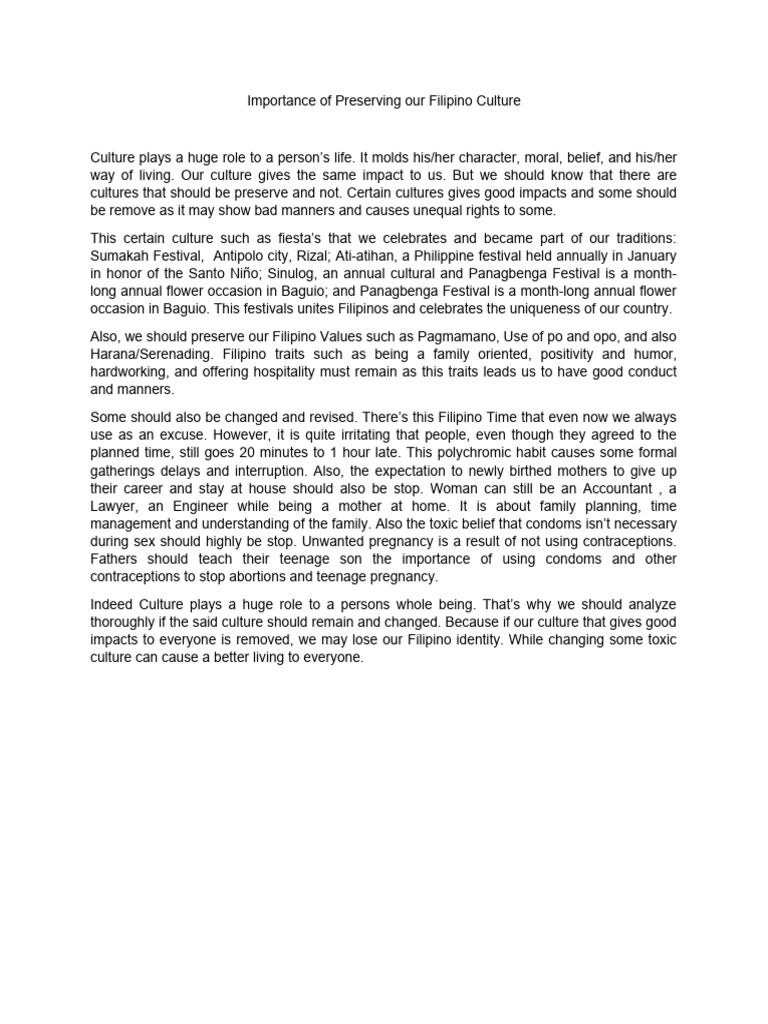 Importance of Preserving our Filipino Culture | PDF