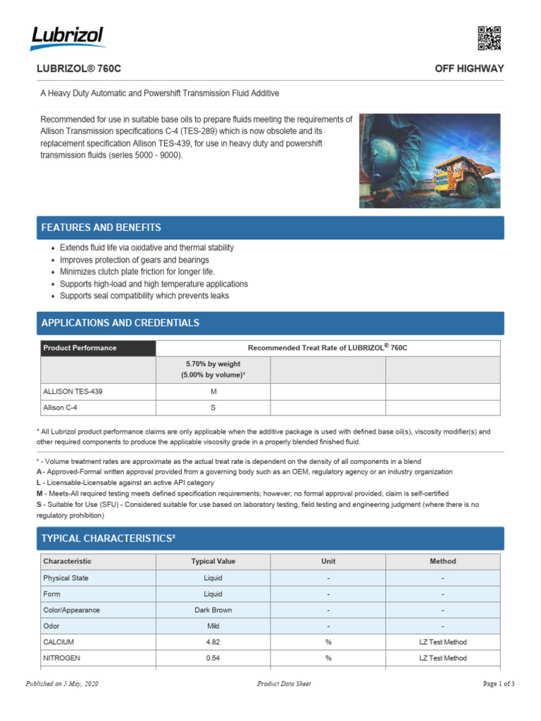 Lubrizol 760C (Atf C4) PDS | PDF | Viscosity | Steam