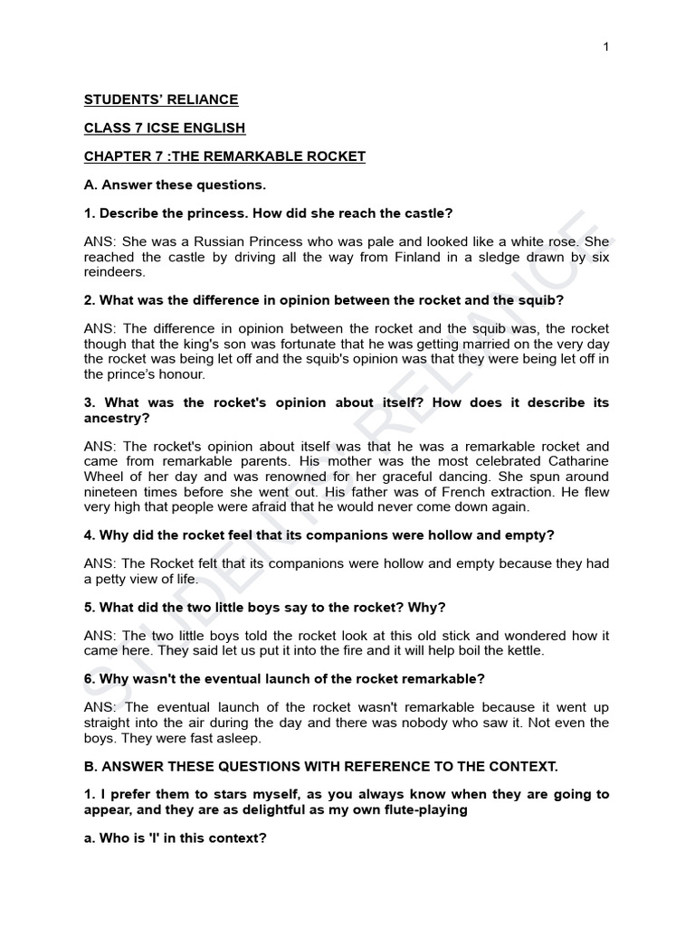 7 Icse CHP 7 The Remarkable Rocket | PDF | Young Adult