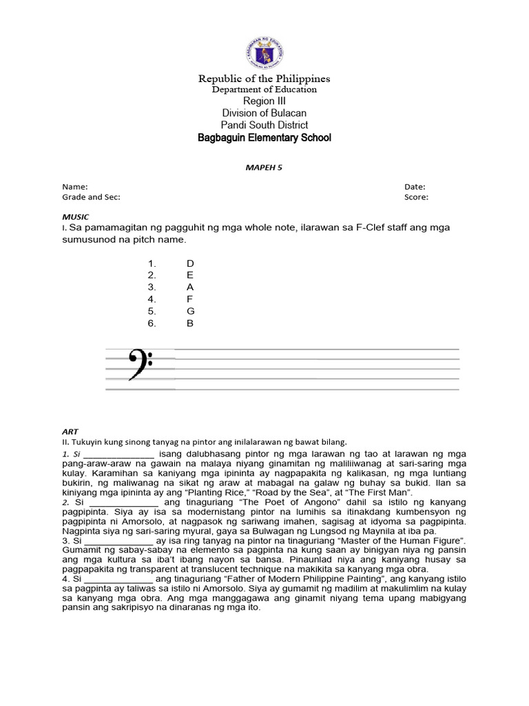 ST - Mapeh 5 - Q2 - 2 | PDF