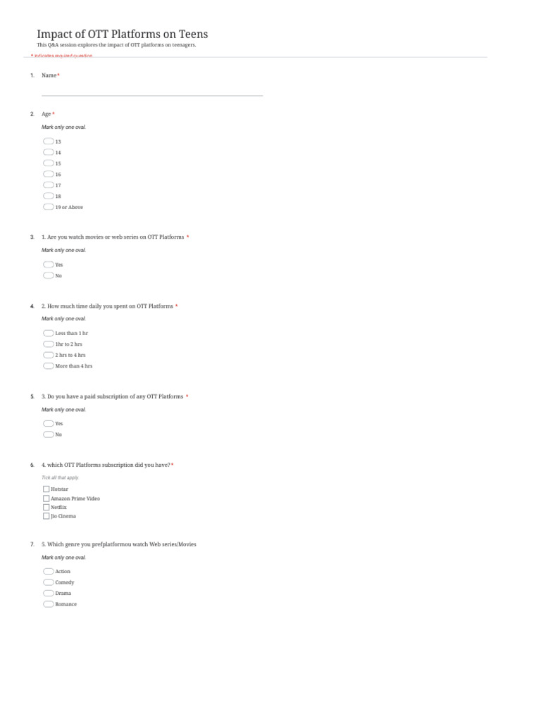 Impact of OTT Platforms On Teens - Google Forms | PDF | Mental Health