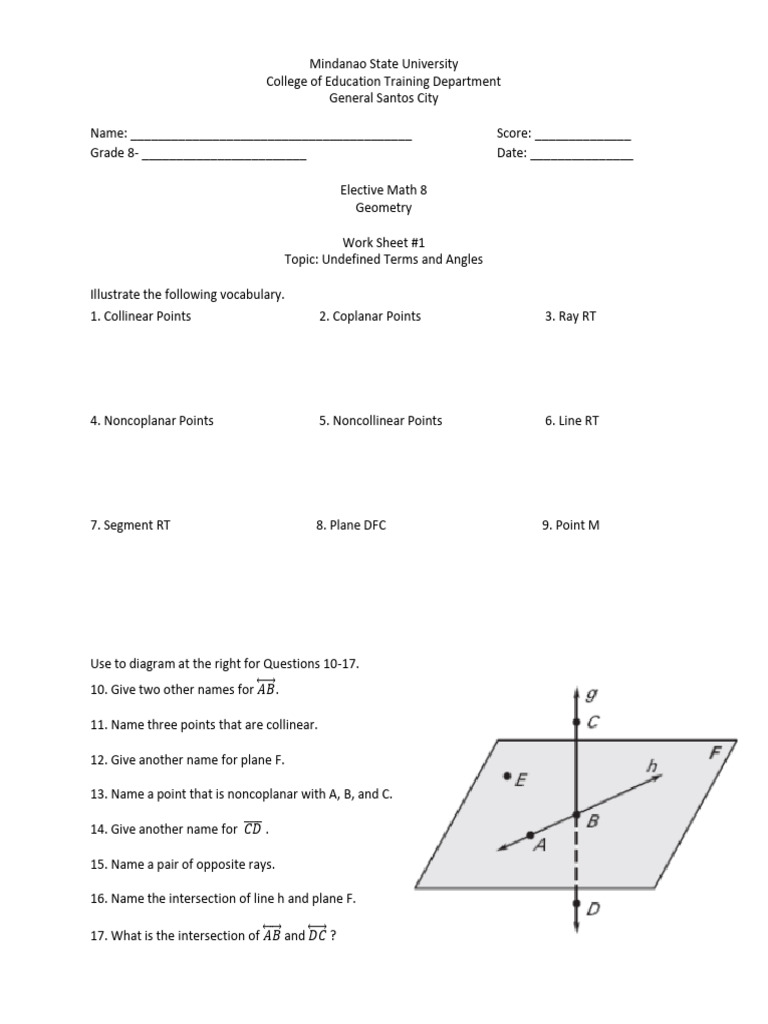 Geometry Undefines Exercise 1 | PDF | Line (Geometry) | Mathematical Objects