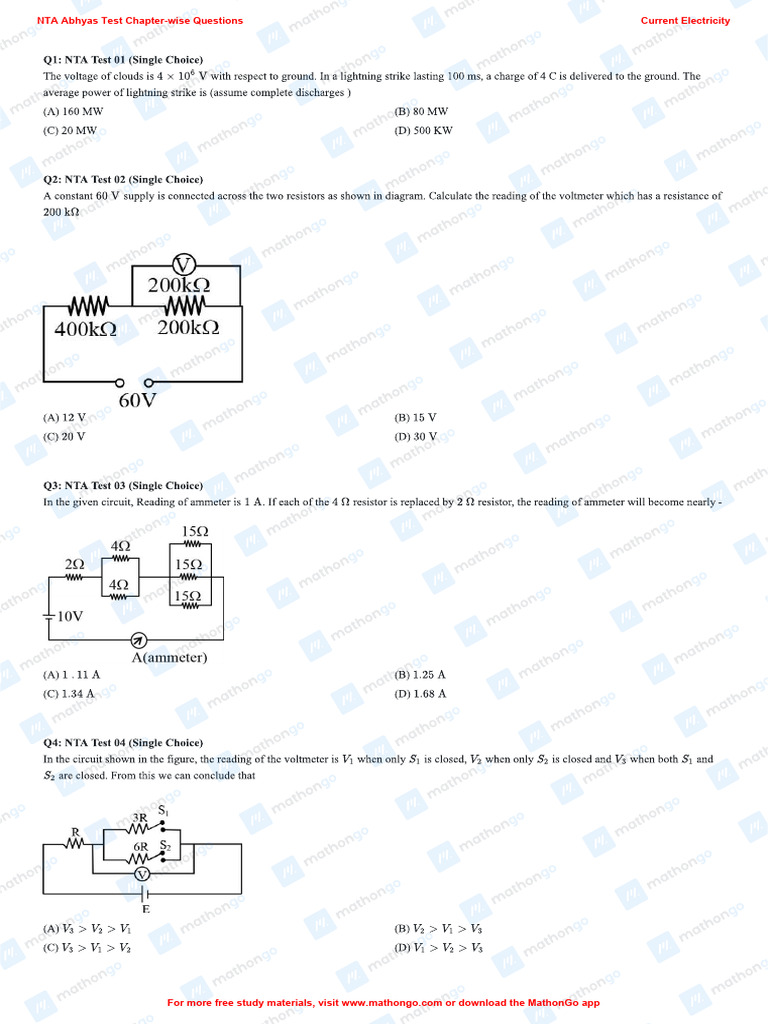 Current Electricity NTA Abhyas Questions | PDF