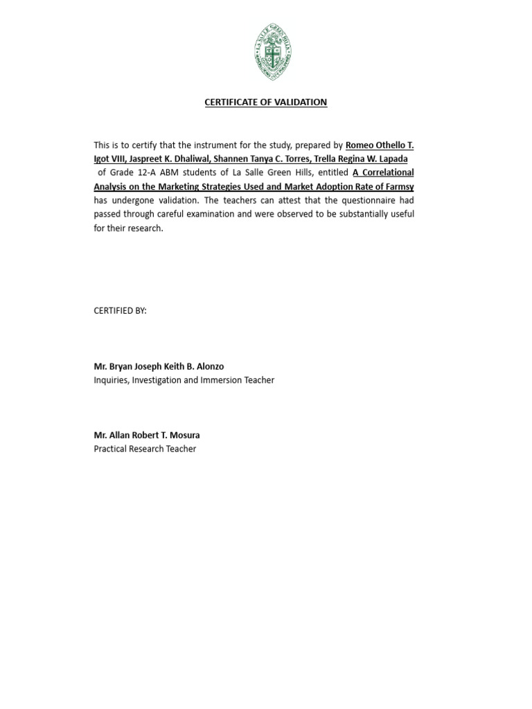 Certificate of Validation | PDF