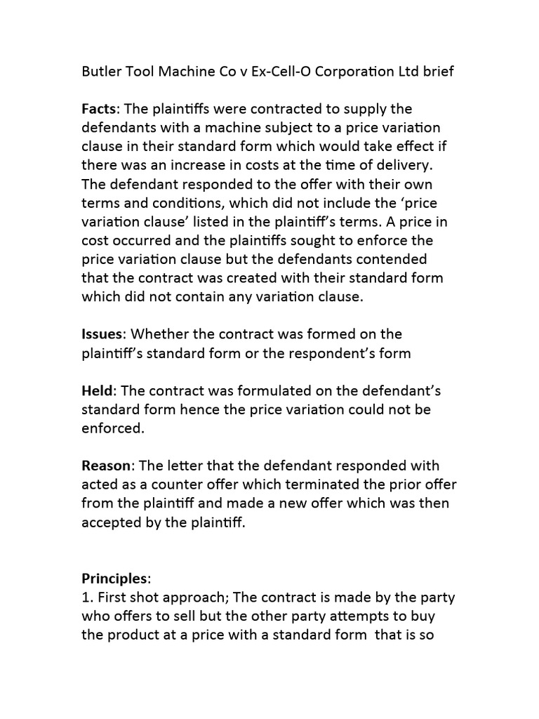 Butler Tool Machine Co V Ex - Cell-O Corporation Brief | PDF | Social ...