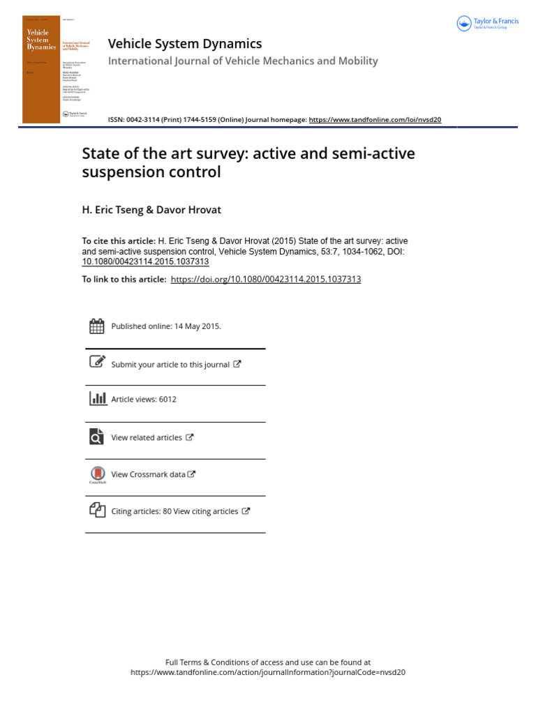 State of The Art Survey Active and Semi Active Suspension Control | PDF ...