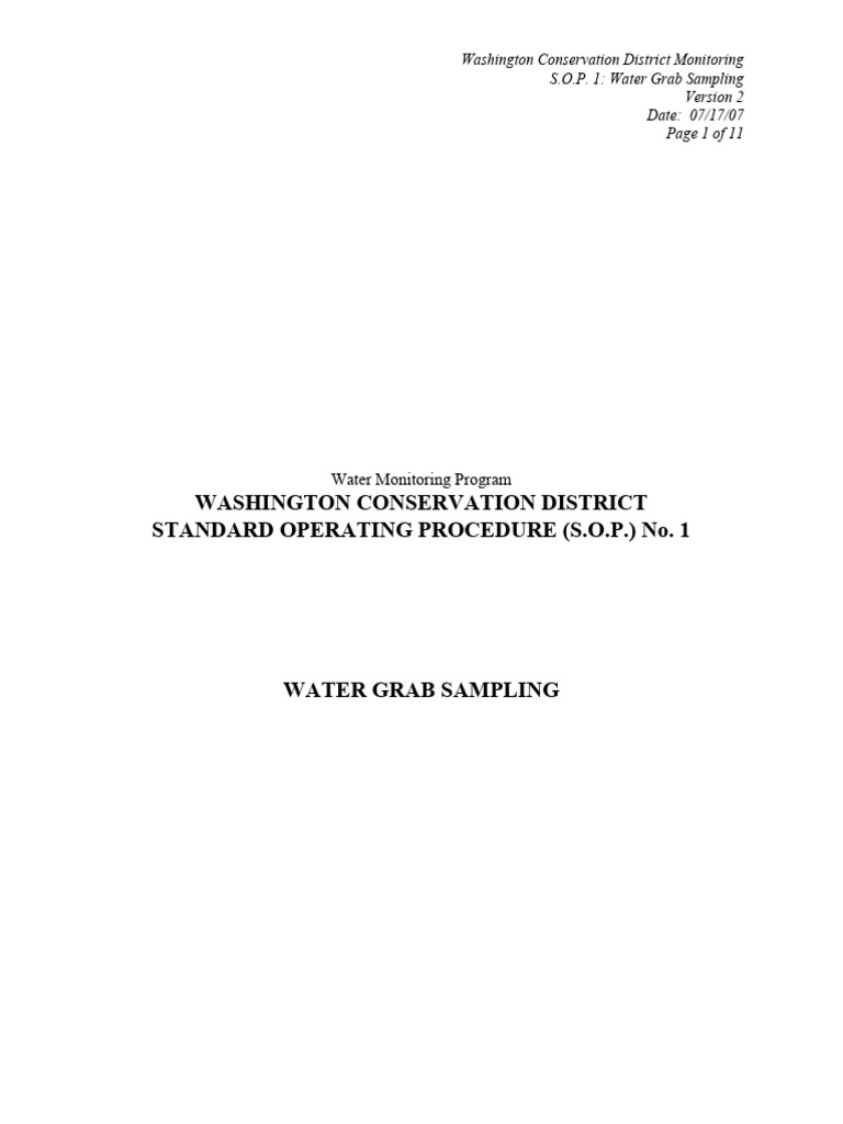 Water Grab Sampling Pdf Quality Assurance Environmental Monitoring
