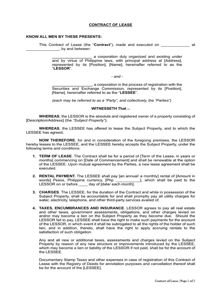 Philippine Lease Agreement Template | PDF | Lease | Consent