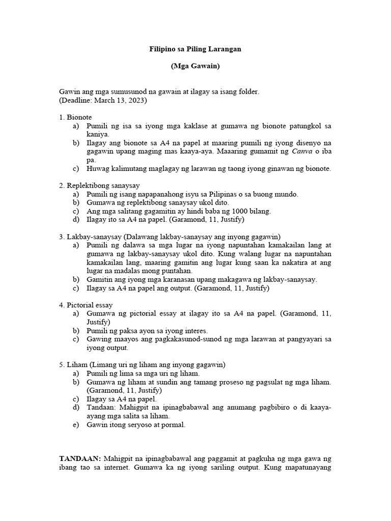 Filipino Sa Piling Larangan | PDF