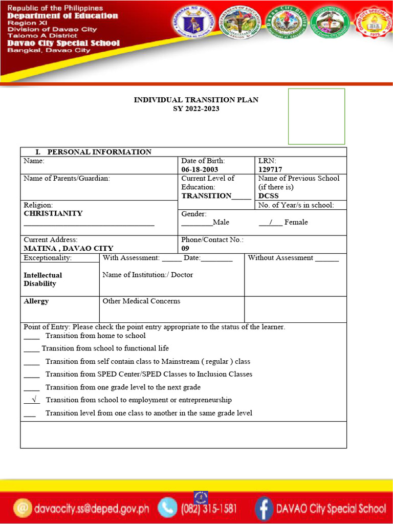 Individual Transition Plan - FUNCTIONAL ACADEMIC | PDF | Alphabet ...