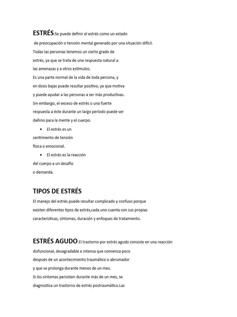 Tipos y Tratamientos del Estrés | PDF | Estrés (biología ...