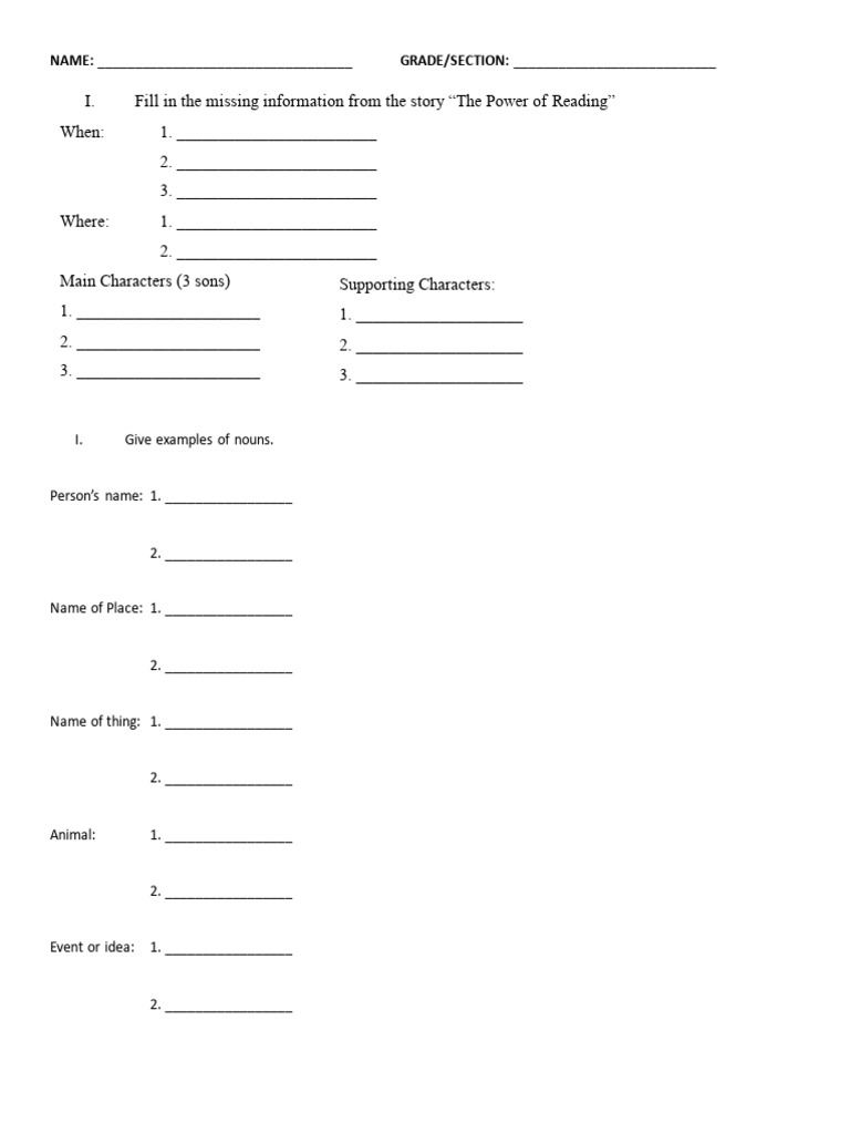 Third Grade Quiz About Elements of Story | PDF