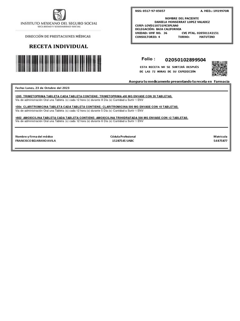 Receta Infeccion Urinarias | PDF