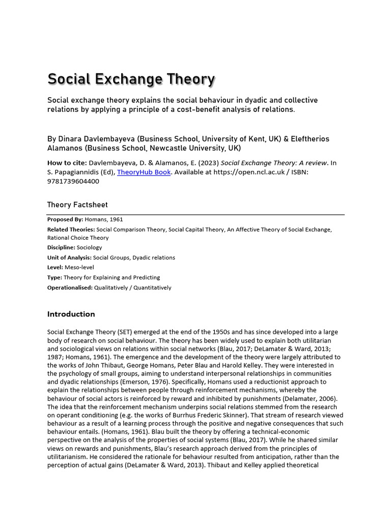 Social Exchange Theory1 | PDF | Cognition | Social Psychology