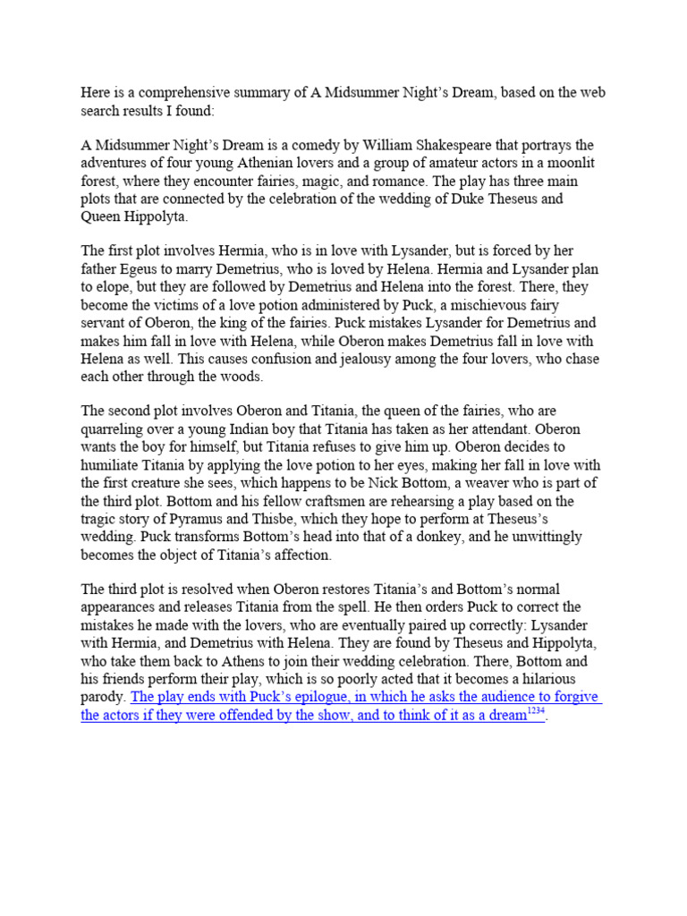Here Is A Comprehensive Summary of A Midsummer Night | PDF | Poetry ...