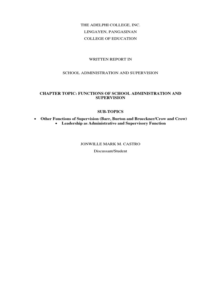 Educ 8 Report (Other Functions of Supervision) | PDF | Leadership ...
