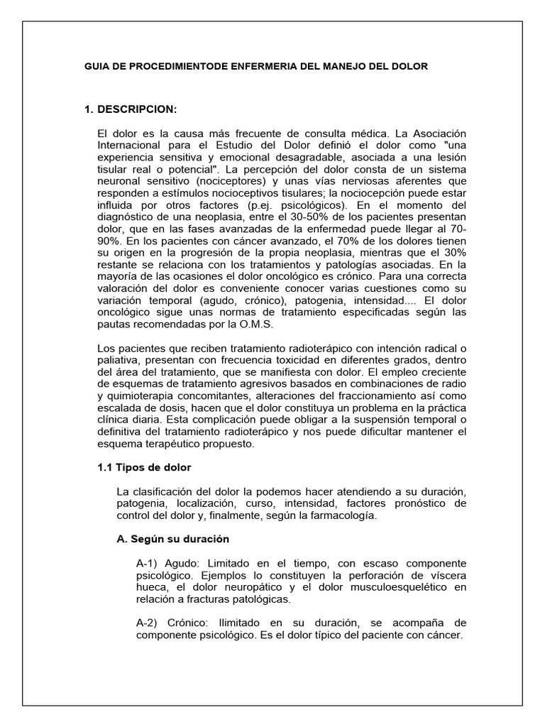 GUIA MANEJO DEL DOLOR EN ENFERMERIA | PDF | Analgésico | Dolor